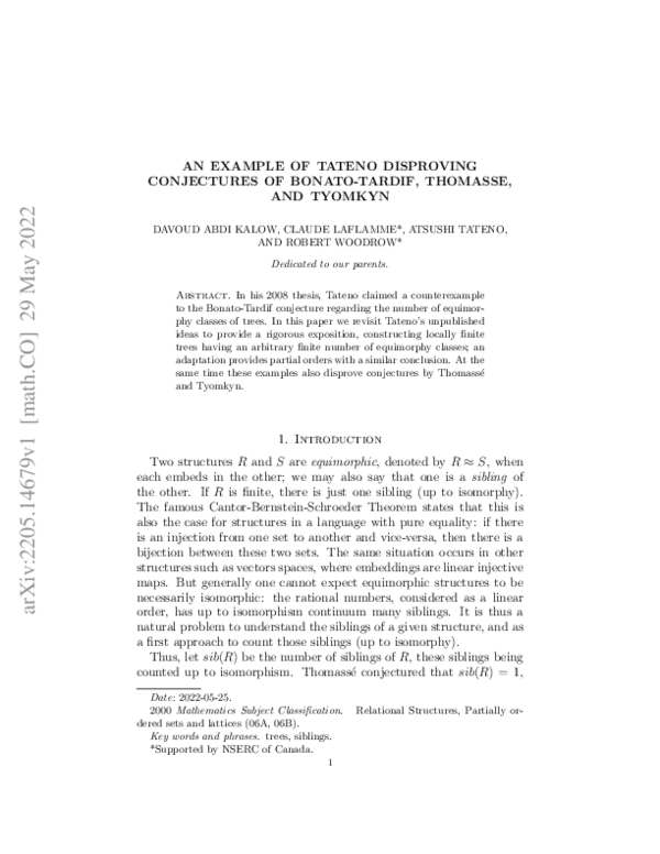 (PDF) An example of Tateno disproving conjectures of Bonato-Tardif ...