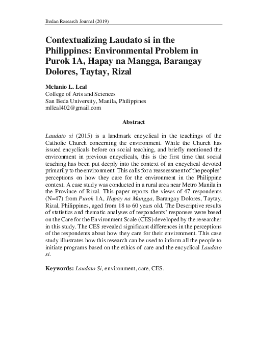 (PDF) Contextualizing Laudato si in the Philippines: Environmental ...