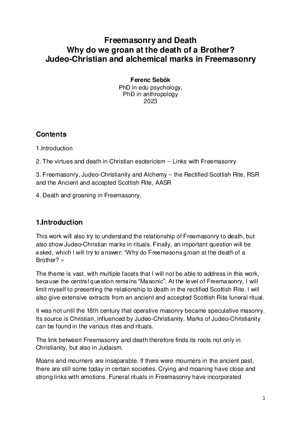 (PDF) Freemasonry and Death Why do we groan at the death of a Brother ...