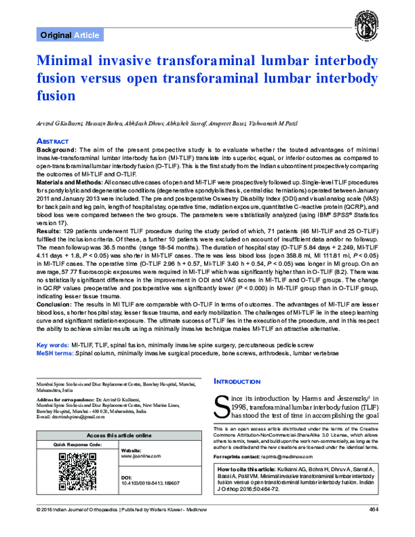 (PDF) Minimal invasive transforaminal lumbar interbody fusion versus ...