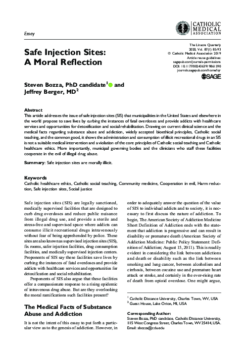 (PDF) Safe Injection Sites: A Moral Reflection