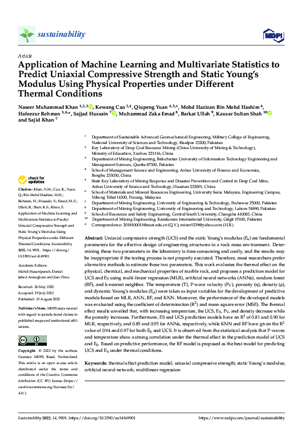 (PDF) Application of Machine Learning and Multivariate Statistics to Predict Uniaxial ...
