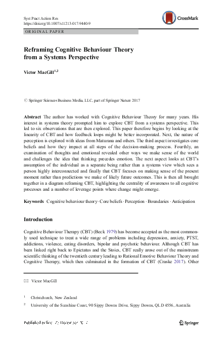 (PDF) Reframing Cognitive Behaviour Theory from a Systems Perspective