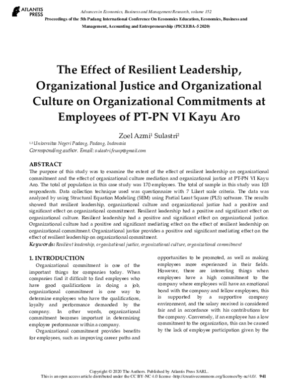 (PDF) The Effect of Resilient Leadership, Organizational Justice and Organizational Culture on ...