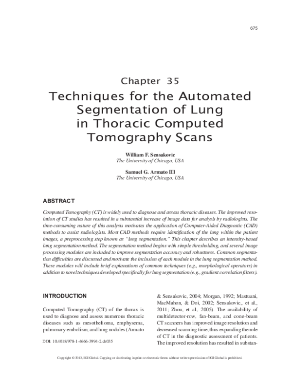 (PDF) Techniques for the Automated Segmentation of Lung in Thoracic Computed Tomography Scans