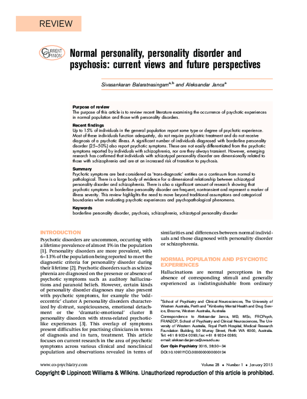 (PDF) Normal personality, personality disorder and psychosis