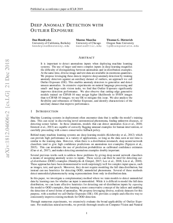 (PDF) Deep Anomaly Detection with Outlier Exposure