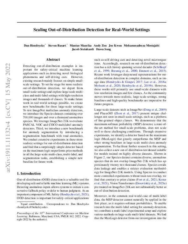 (PDF) Scaling Out-of-Distribution Detection for Real-World Settings
