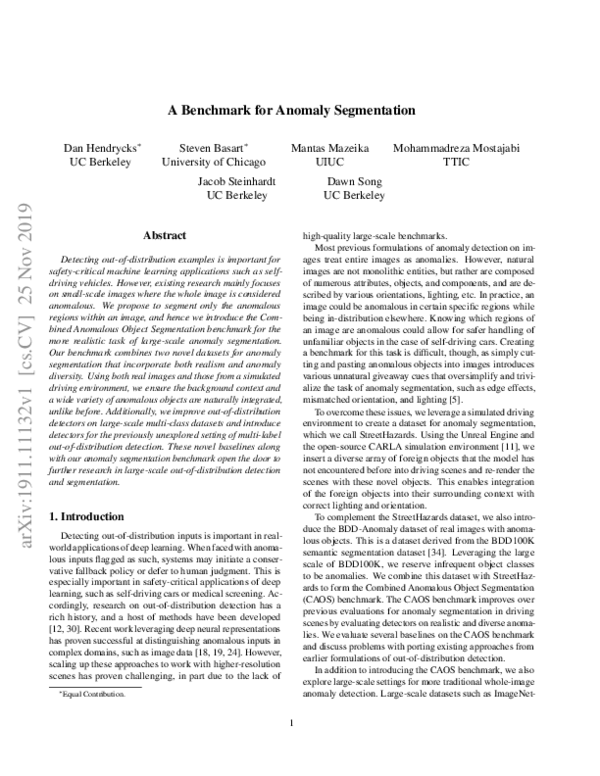 (PDF) A Benchmark for Anomaly Segmentation