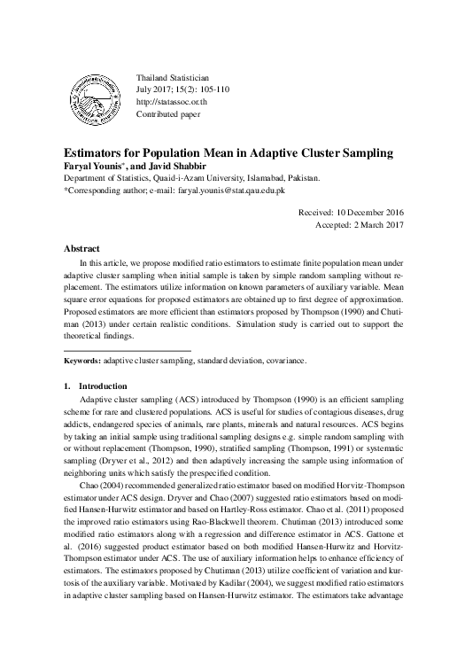 Pdf Estimators For Population Mean In Adaptive Cluster Sampling