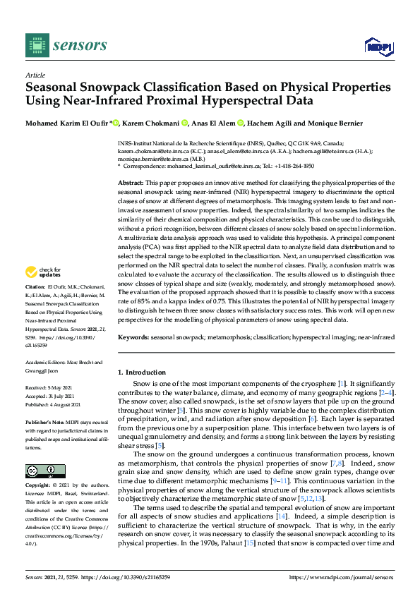 (PDF) Seasonal Snowpack Classification Based on Physical Properties Using Near-Infrared Proximal ...
