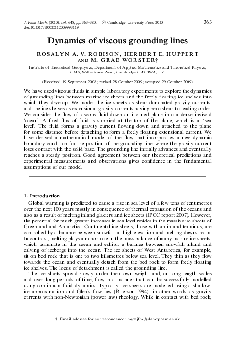 Pdf Dynamics Of Viscous Grounding Lines