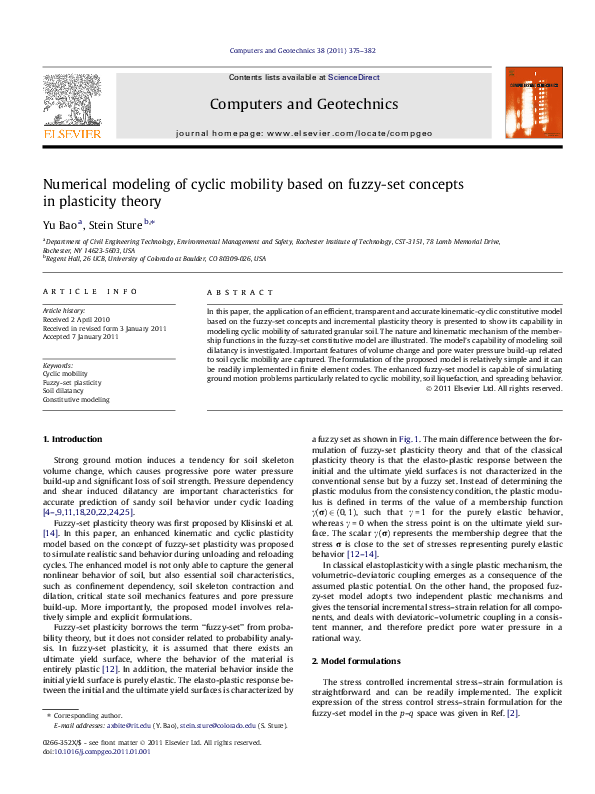 Pdf Numerical Modeling Of Cyclic Mobility Based On Fuzzy Set Concepts In Plasticity Theory