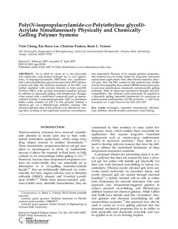 (PDF) Poly(N-isopropylacrylamide-co-poly(ethylene glycol))-acrylate ...