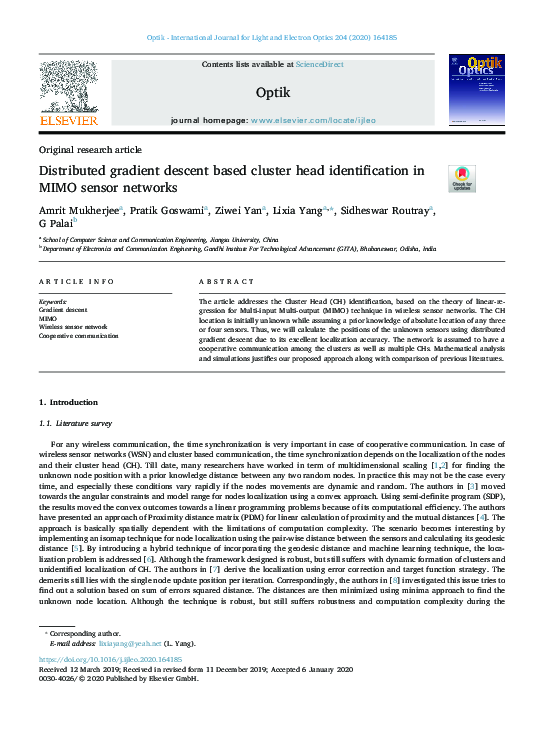Pdf Distributed Gradient Descent Based Cluster Head Identification In Mimo Sensor Networks