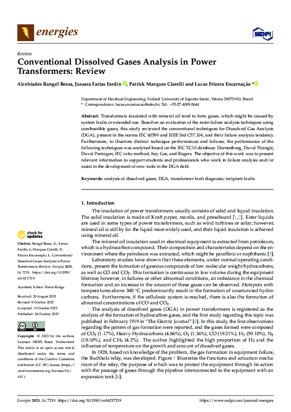 (PDF) Conventional Dissolved Gases Analysis in Power Transformers: Review
