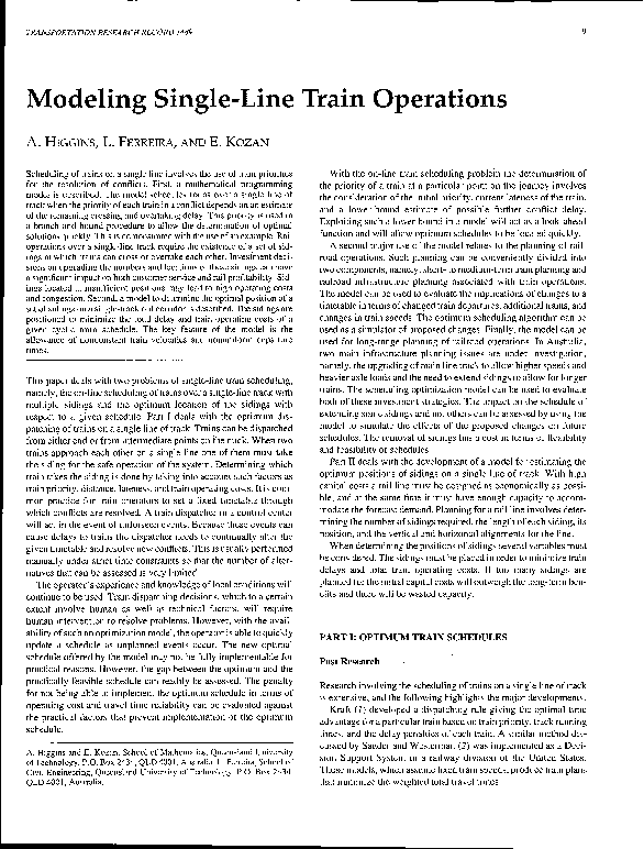 (PDF) Modeling Single-Line Train Operations