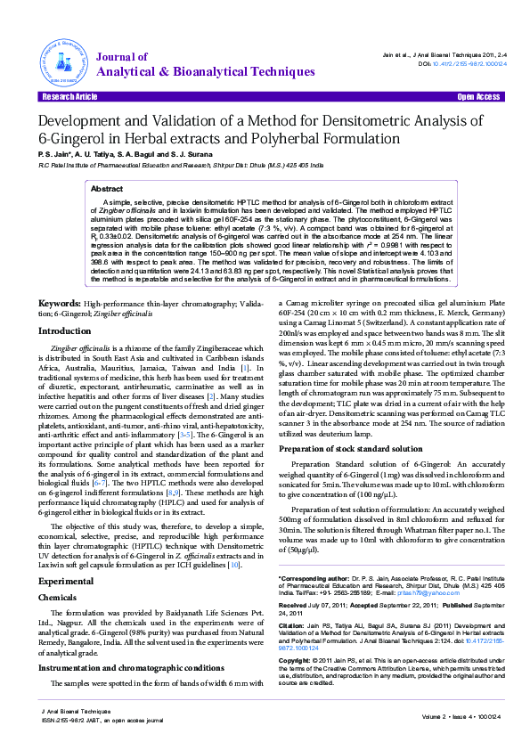Pdf Development And Validation Of A Method For Densitometric Analysis