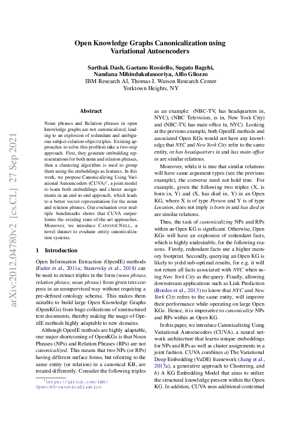 (PDF) Open Knowledge Graphs Canonicalization using Variational Autoencoders