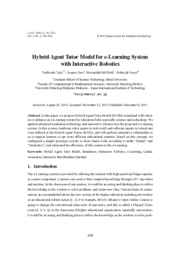 (PDF) Hybrid Agent Tutor Model for e-Learning System with Robotics