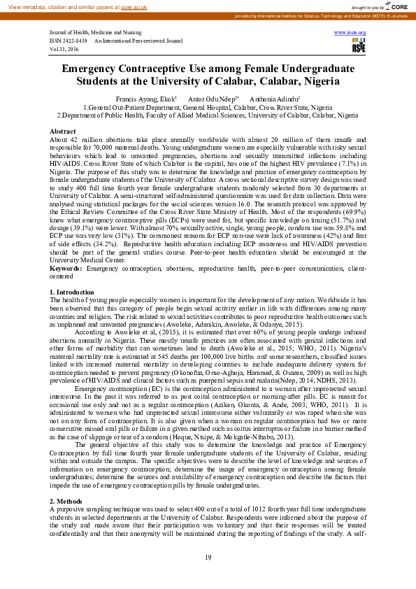 (PDF) Emergency Contraceptive Use among Female Undergraduate Students ...
