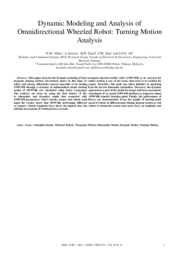Pdf Dynamic Modeling And Analysis Of Omnidirectional Wheeled Robot Turning Motion Analysis