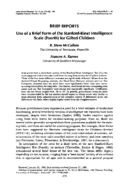 (PDF) Use of a brief form of the stanford-binet intelligence scale ...