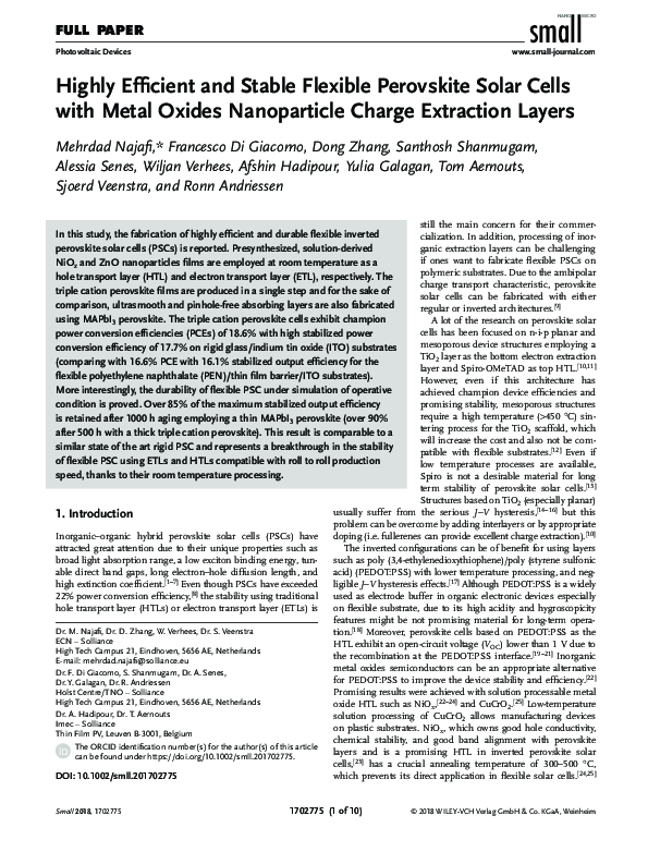 (PDF) Highly Efficient and Stable Flexible Perovskite Solar Cells with ...