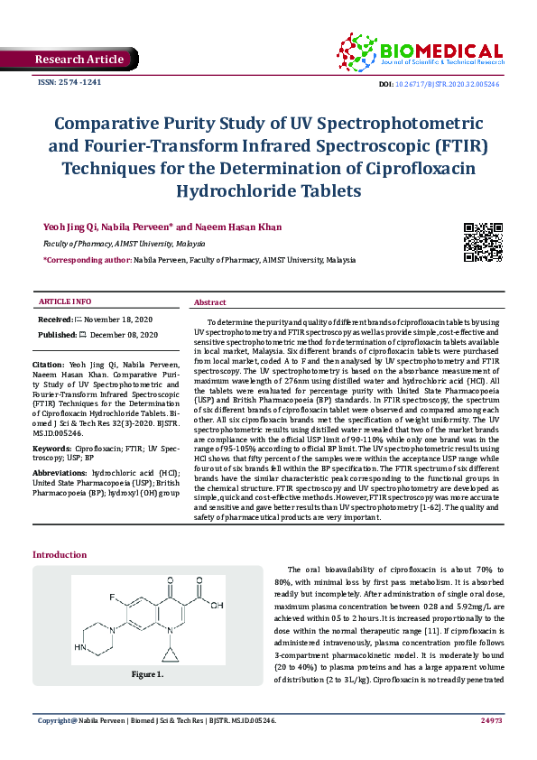(PDF) Comparative Purity Study of UV Spectrophotometric and Fourier-Transform Infrared ...