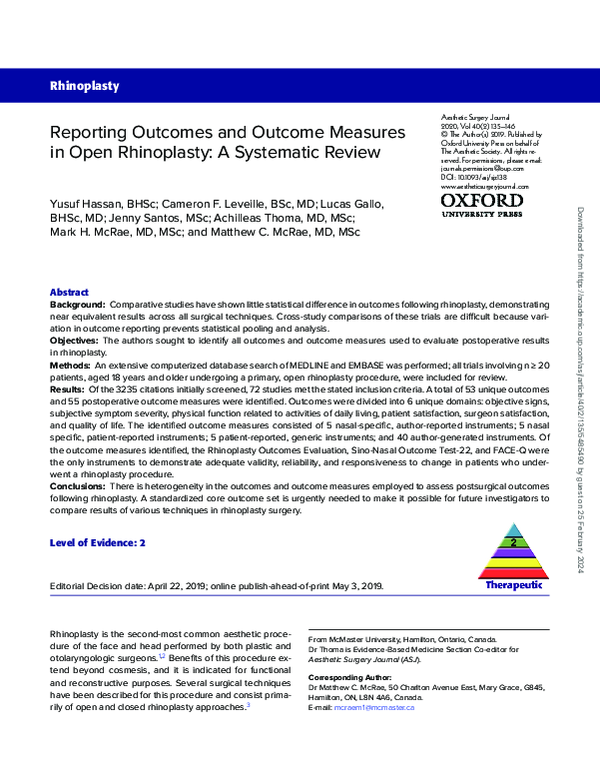 (PDF) Reporting Outcomes and Outcome Measures in Open Rhinoplasty: A ...
