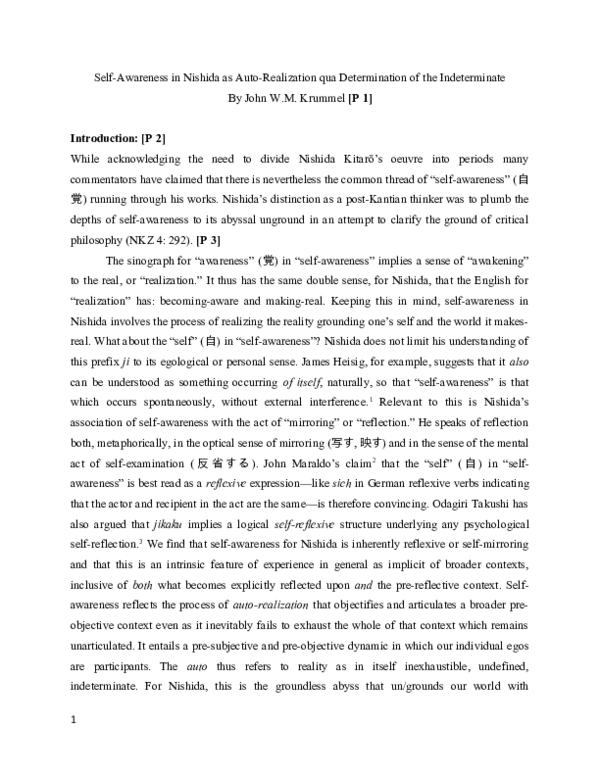 (DOC) Self-Awareness in Nishida as Auto-Realization qua Determination ...