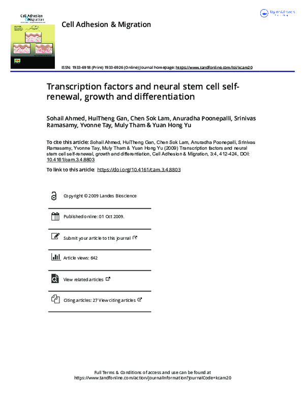 (PDF) Transcription factors and neural stem cell self-renewal, growth ...