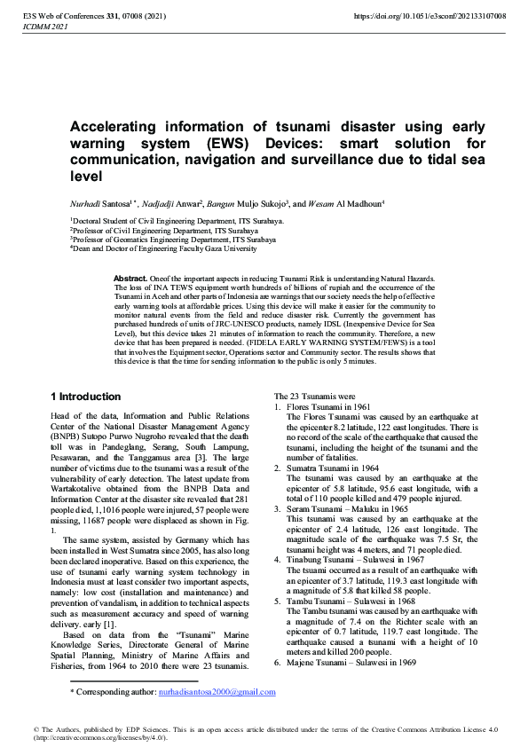 (PDF) Accelerating information of tsunami disaster using early warning ...