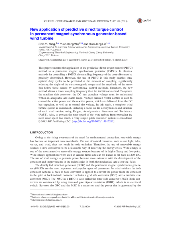 Pdf New Application Of Predictive Direct Torque Control In Permanent Magnet Synchronous