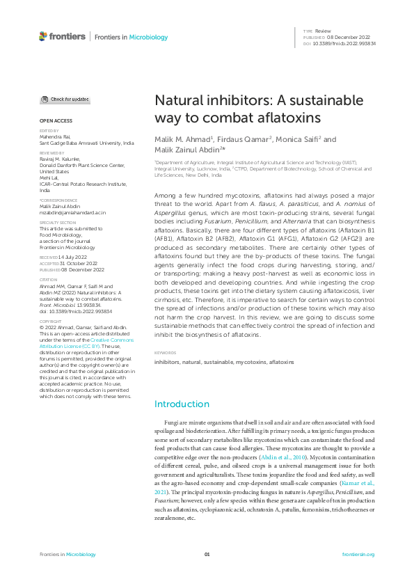(PDF) Natural inhibitors: A sustainable way to combat aflatoxins