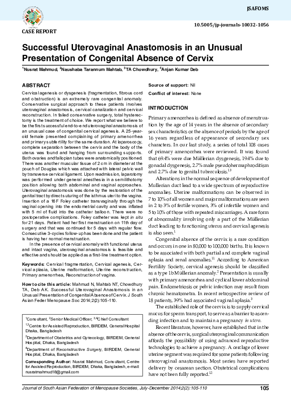(PDF) Successful Uterovaginal Anastomosis in an Unusual Presentation of ...