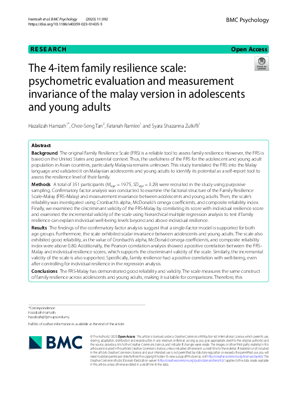 (PDF) The 4-item family resilience scale: psychometric evaluation and ...