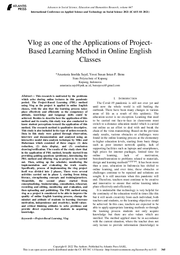 (PDF) Vlog as one of the Applications of Project-Based Learning Method ...