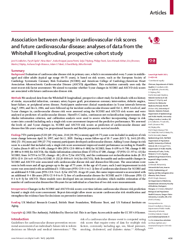(PDF) Association between change in cardiovascular risk scores and ...