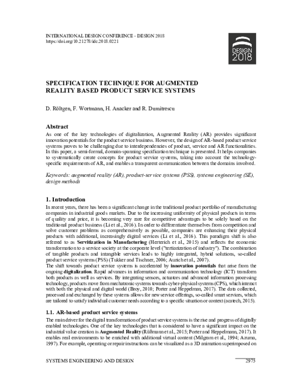 (PDF) Specification Technique for Augmented Reality Based Product Service Systems | Fabio ...