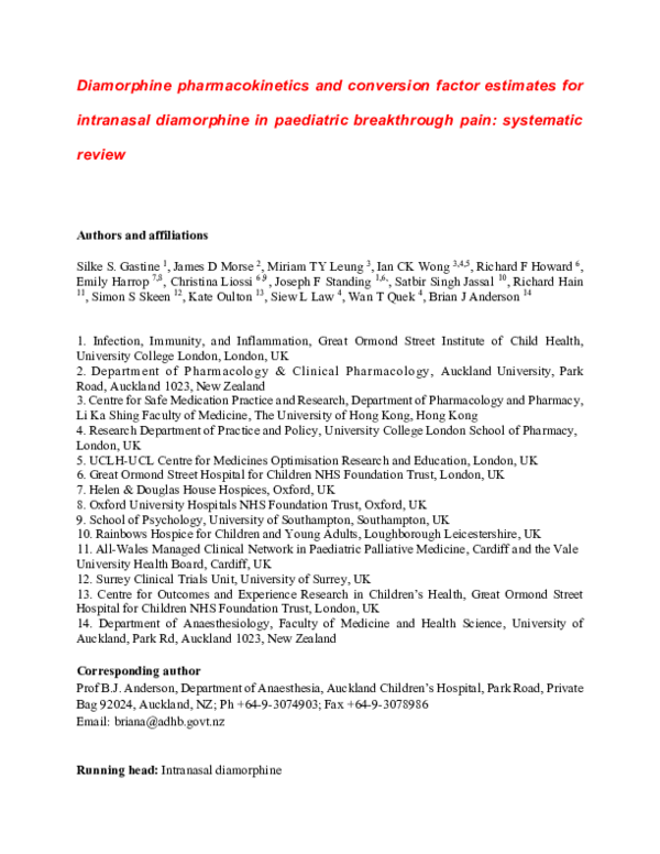 (PDF) Diamorphine pharmacokinetics and conversion factor estimates for ...