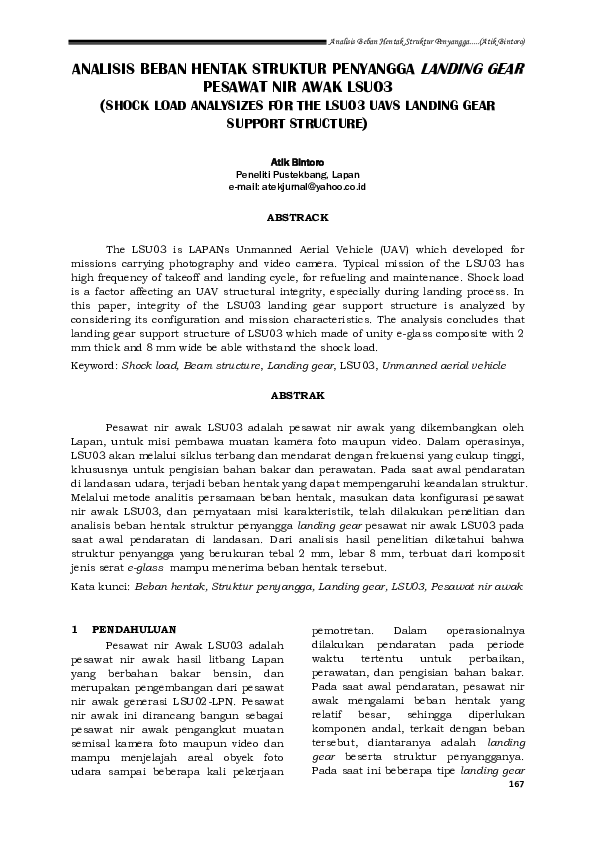 (PDF) Analisis Beban Hentak Struktur Penyangga Landing Gear Pesawat Nir Awak LSU03 (Shock Load ...