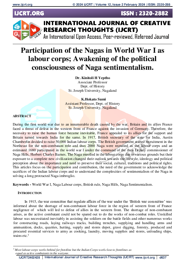 (PDF) Participation of the Nagas in World War I as labour corps ...