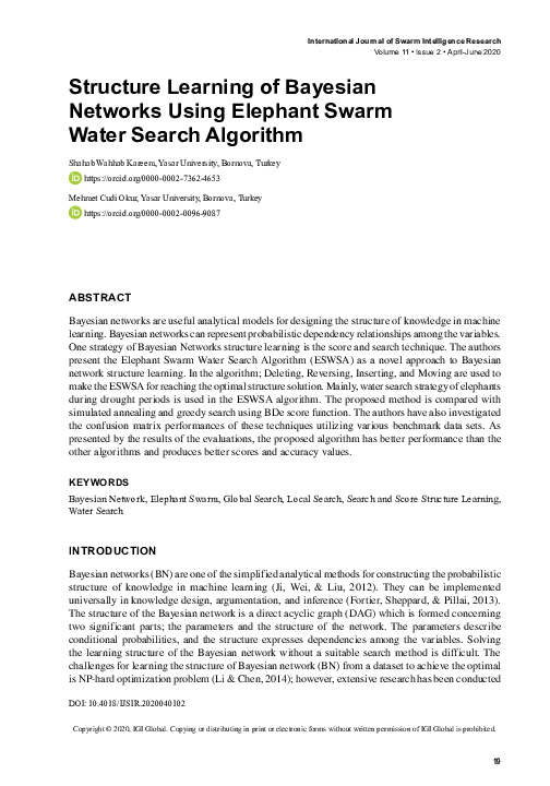 (PDF) Structure Learning of Bayesian Networks Using Elephant Swarm Water Search Algorithm