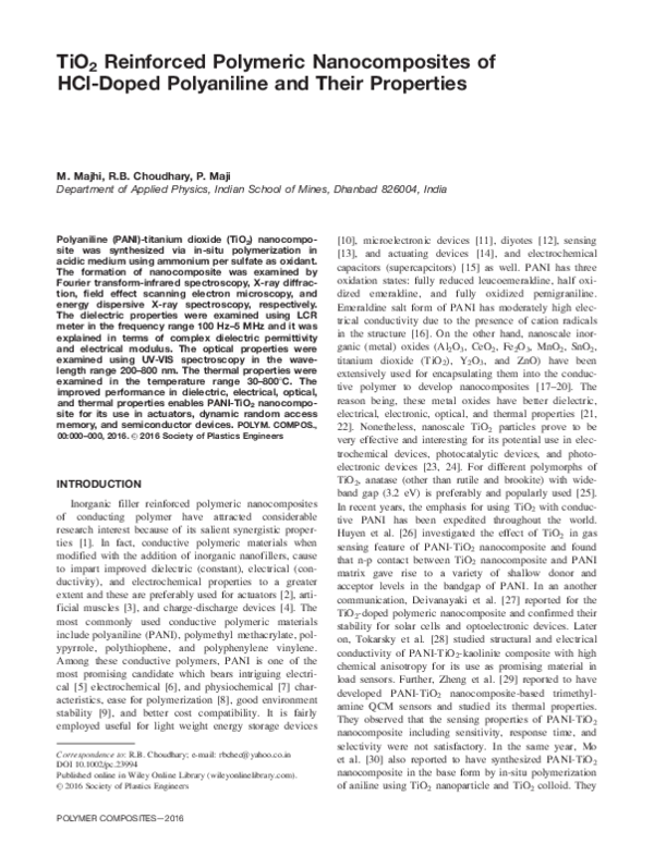 (PDF) TiO2 reinforced polymeric nanocomposites of HCl-doped polyaniline ...