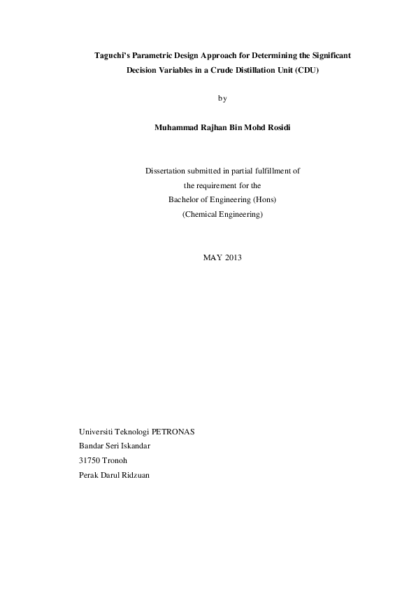 (PDF) Taguchi Method for CDU Variable Optimization