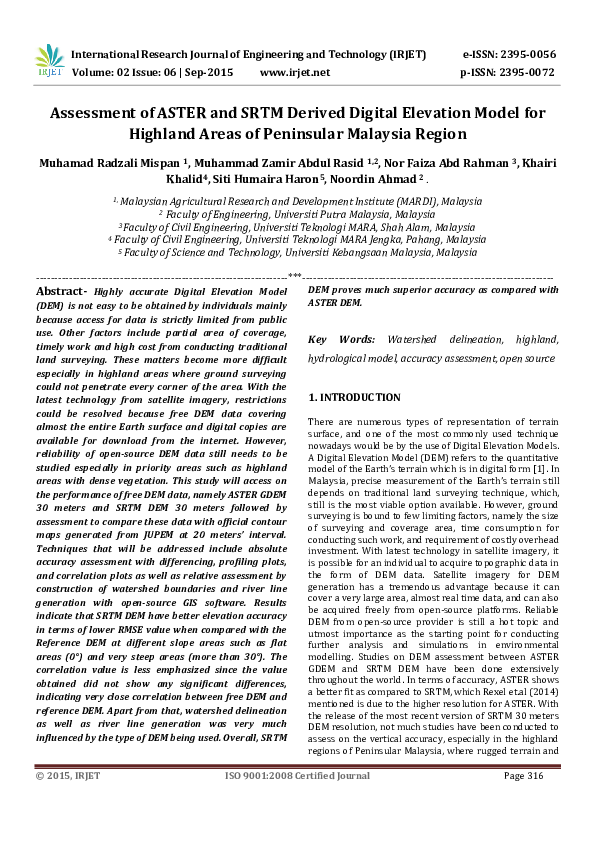 (PDF) Assessment of ASTER and SRTM Derived Digital Elevation Model for Highland Areas of ...