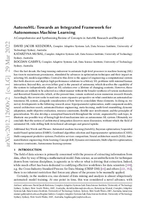 (PDF) AutonoML: Towards an Integrated Framework for Autonomous Machine ...