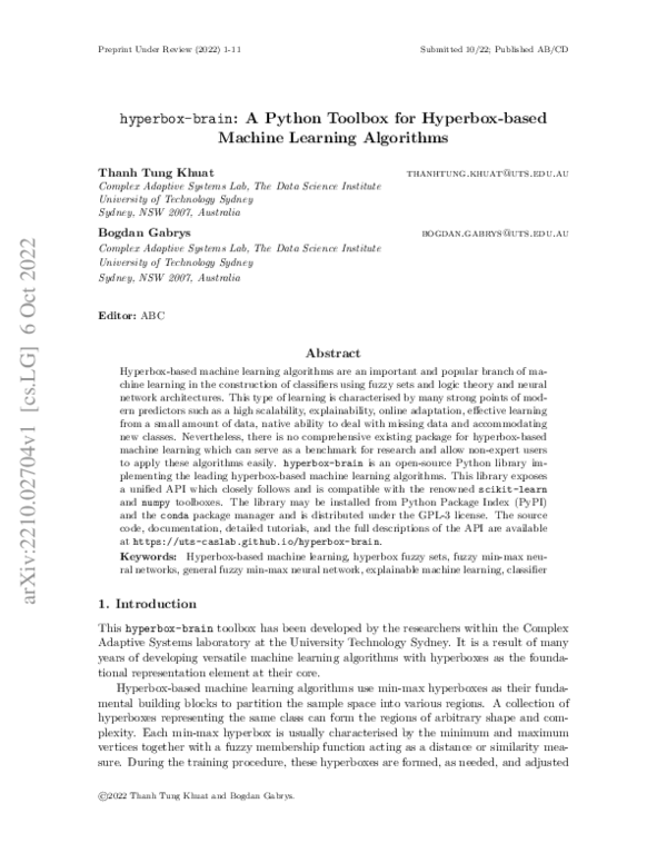 (PDF) hyperbox-brain: A Toolbox for Hyperbox-based Machine Learning Algorithms