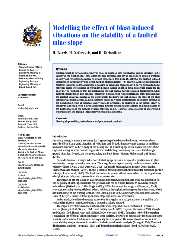 (PDF) Modelling the effect of blast-induced vibrations on the stability of a faulted mine slope